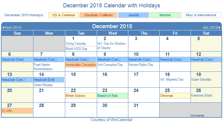 December 2015 Christmas Calendar