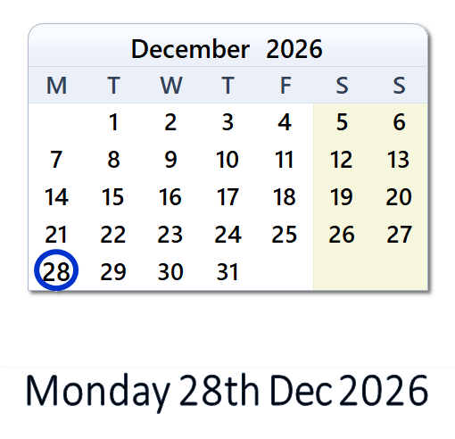 28 Dec 2026: Holidays, Top Events, Sports & Countdown - UK