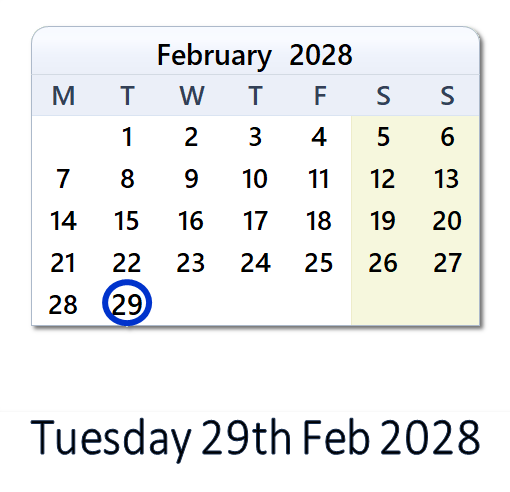 29 February 2028 Calendar with Holidays and Count Down - GBR