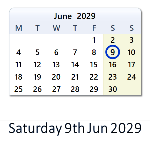 9 June 2029 Calendar with Holidays and Count Down - GBR