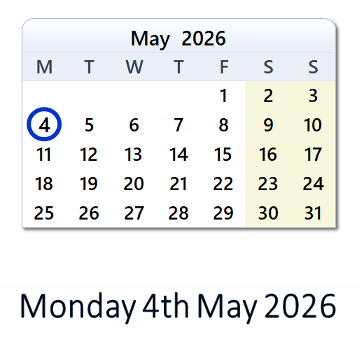 4 May 2026 Calendar With Holidays And Count Down Aus