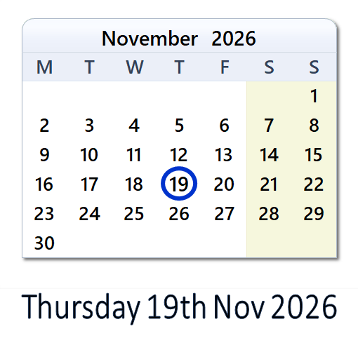 19 Nov 2026: Holidays, Top Events, Sports & Countdown - UK