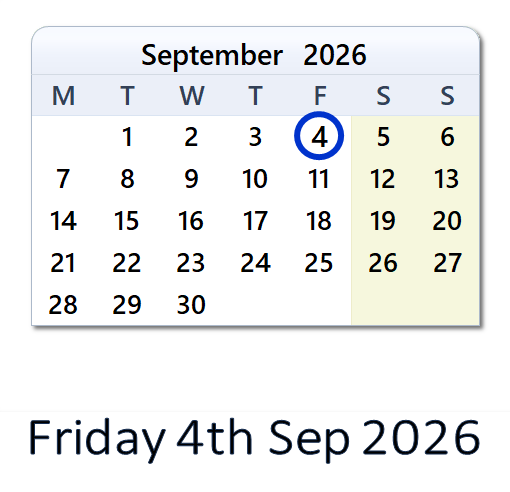 4 Sep, 2026: Holidays, Top Events, Sports & Countdown - India