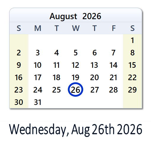 Holiday 26th August