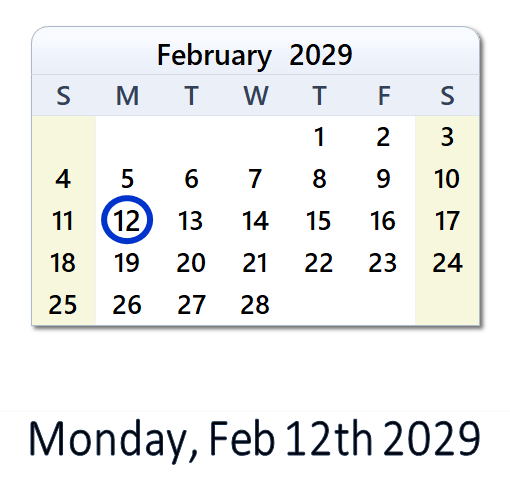 February 12, 2029 Calendar with Holidays & Count Down - USA