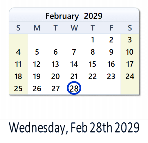February 28, 2029 Calendar with Holidays and Count Down - CAN