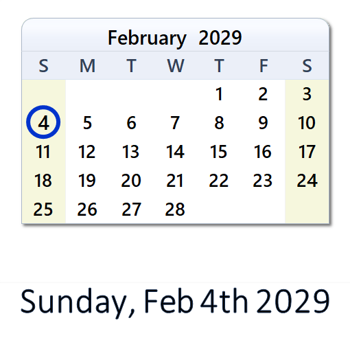 February 4, 2029 Calendar with Holidays & Count Down - USA