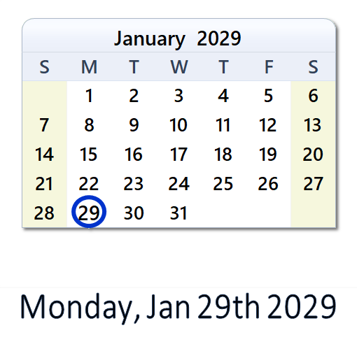 29 January 2029 Calendar with Holidays and Count Down - ZAF