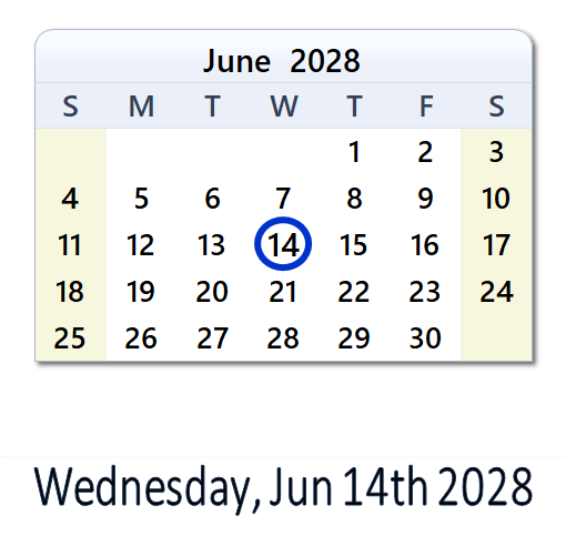 14 June 2028 Calendar with Holidays and Count Down - ZAF