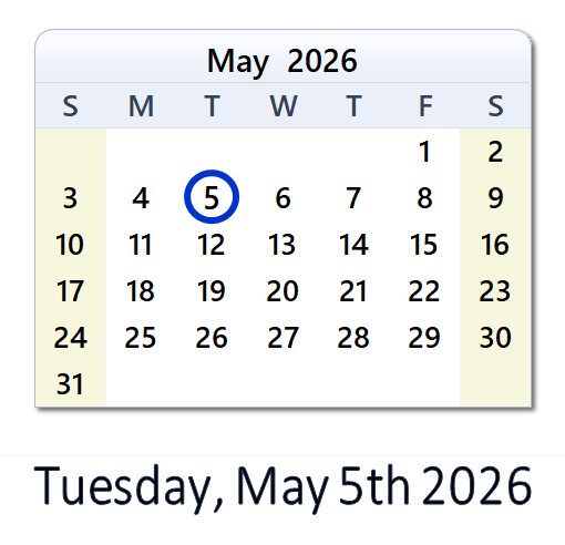 May 5 2026 Calendar With Holidays Count Down Usa