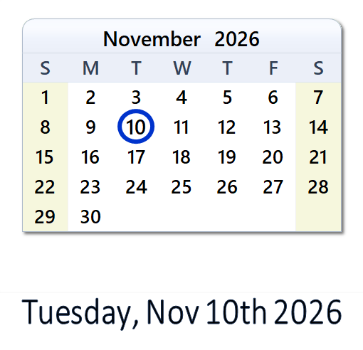 Nov 10, 2026: Holidays, Top Events, Sports & Countdown - USA