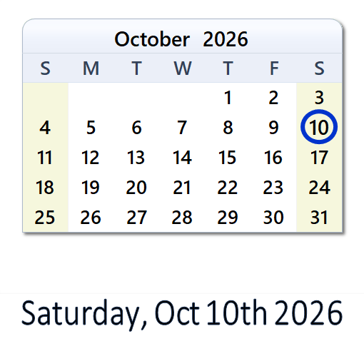 Oct 10, 2026: Holidays, Top Events, Sports & Countdown - USA