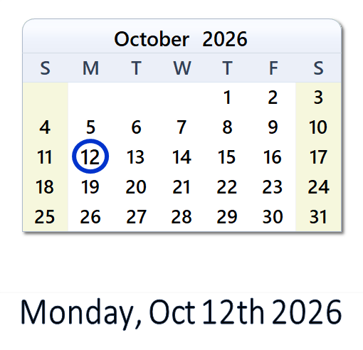 Oct 12, 2026: Holidays, Top Events, Sports & Countdown - USA