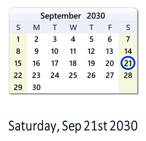 21 September 2030 Calendar with Holidays and Count Down - ZAF